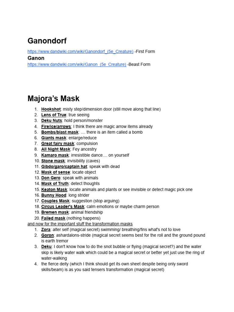 Zelda DND (Info On Characters) | PDF