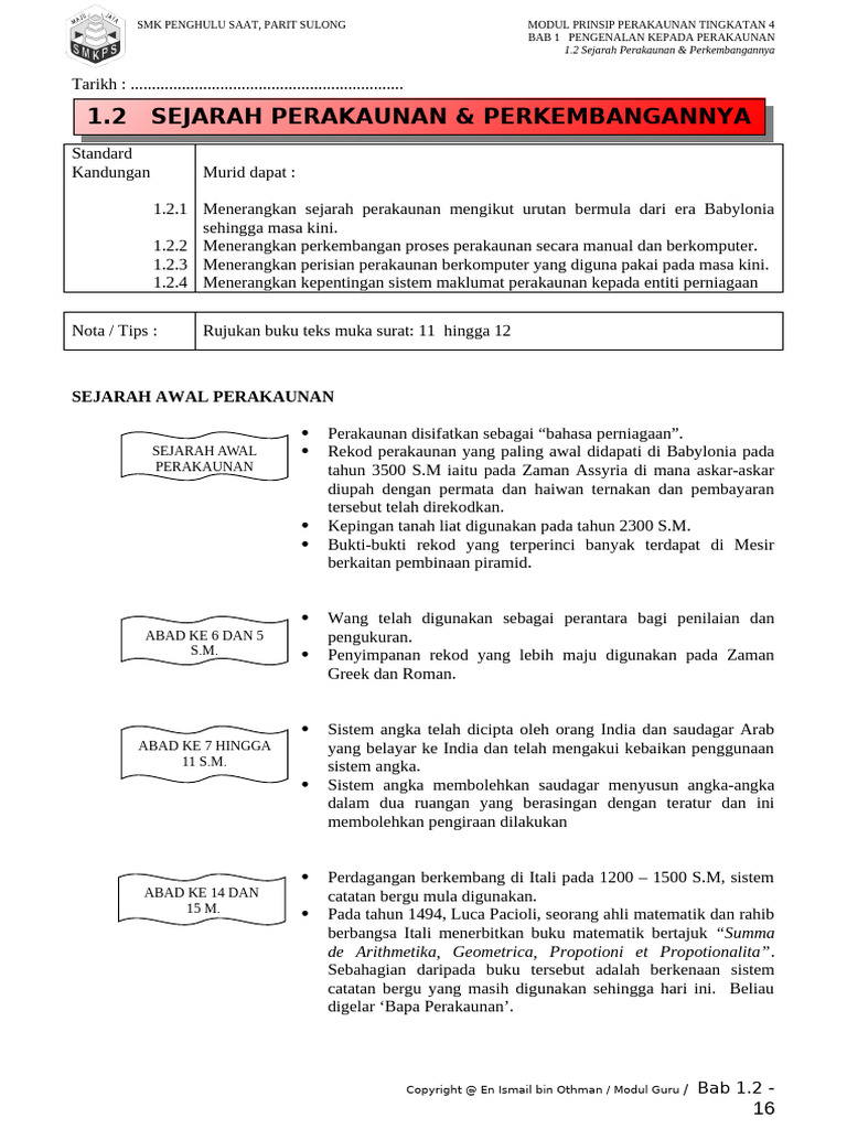 1.2 Sejarah Perakaunan Secara Ringkas | PDF