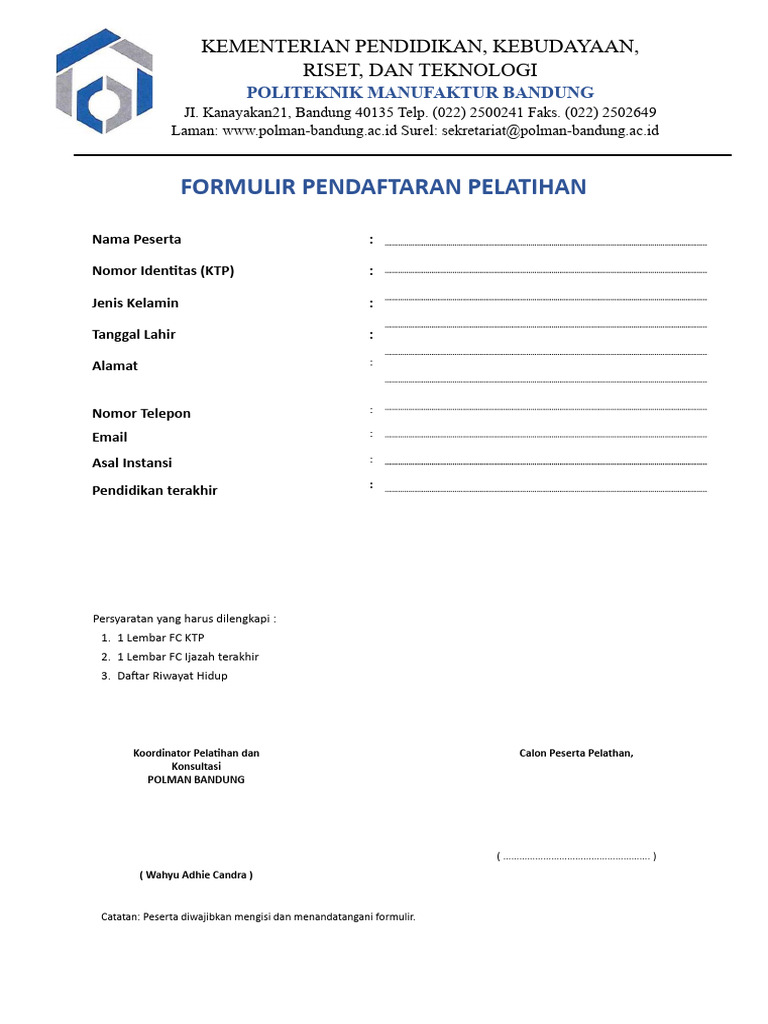 Formulir Pendaftaran Pelatihan | PDF