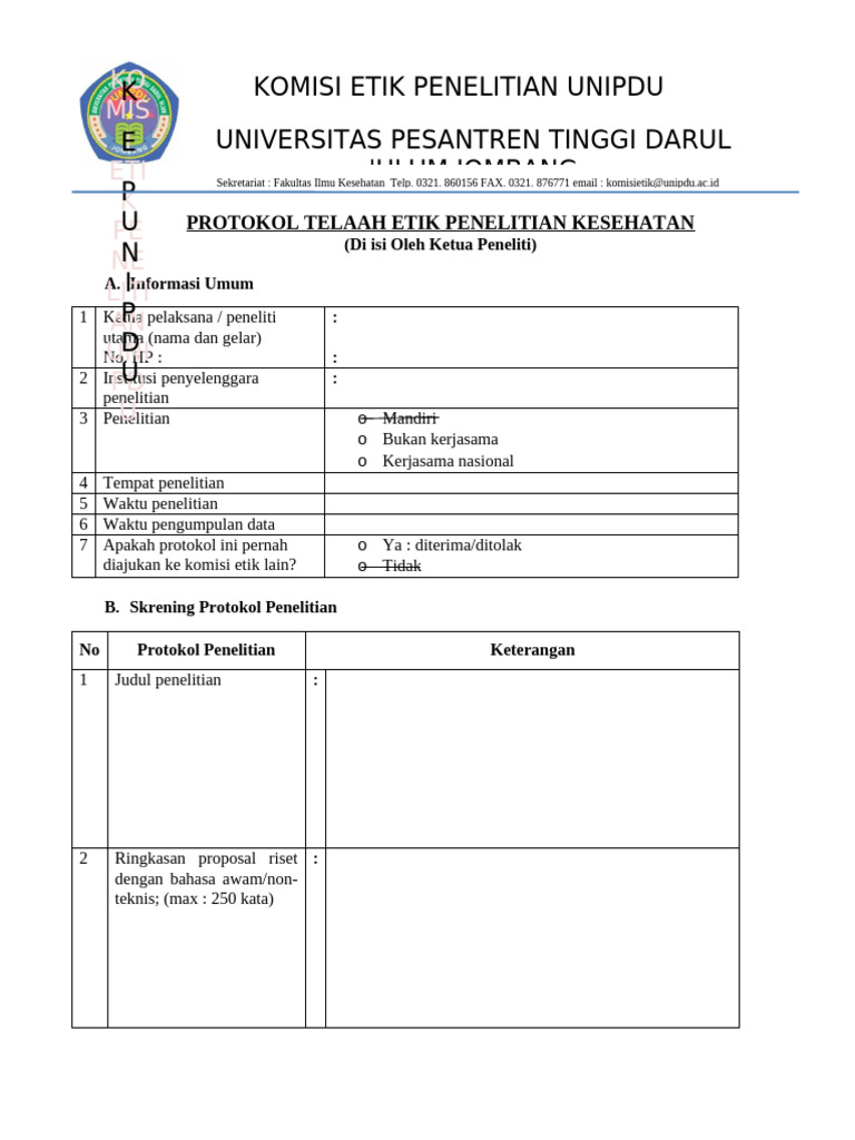Contoh Protokol Etik Unipdu | PDF