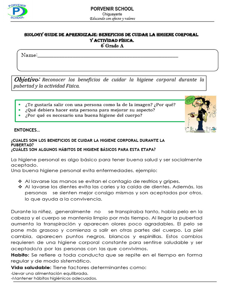 Guia de Aprendizaje 6° Basico A Beneficio de La Higiene y Actividad ...