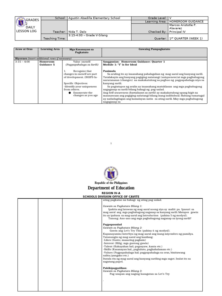 HGP Grade 5 Q1 W 1 | PDF | Career & Growth
