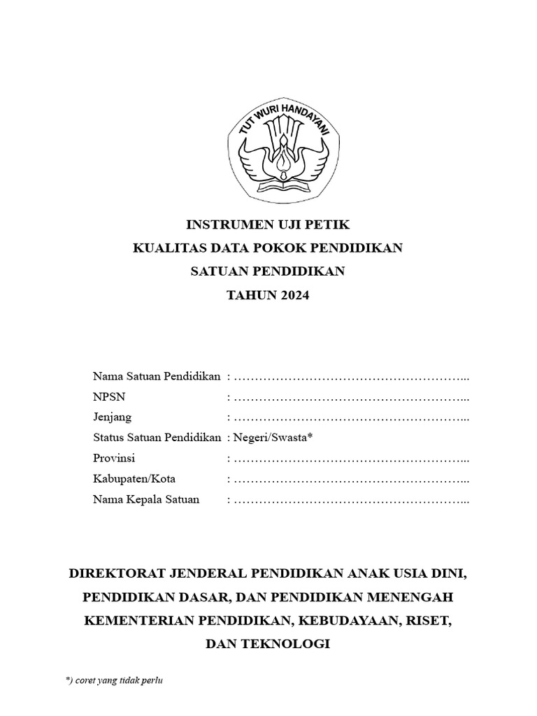 Instrumen Uji Petik - Satdik 2024 | PDF