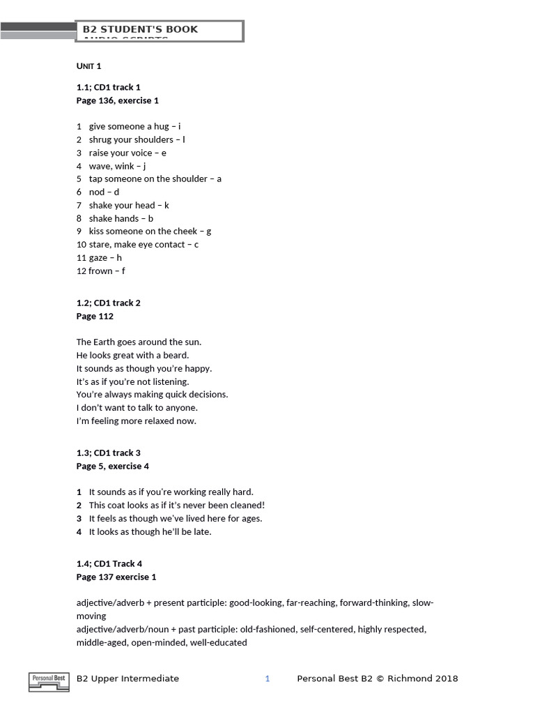 PB AmE B2 SB Audioscript U1-12 | PDF