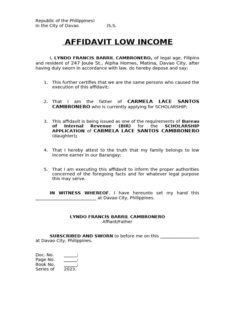 Affidavit Low Income | PDF