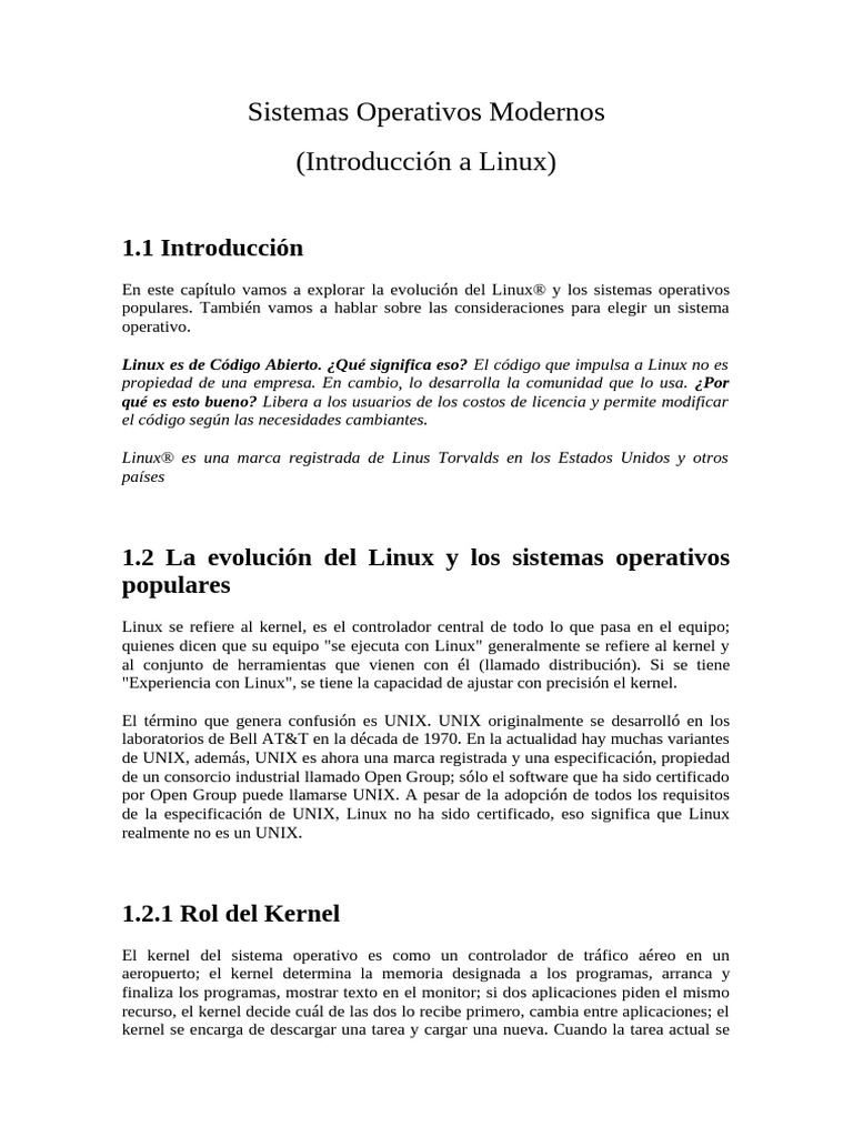 1 Sistemas Operativos Modernoss (Introduccion A Linux) | PDF
