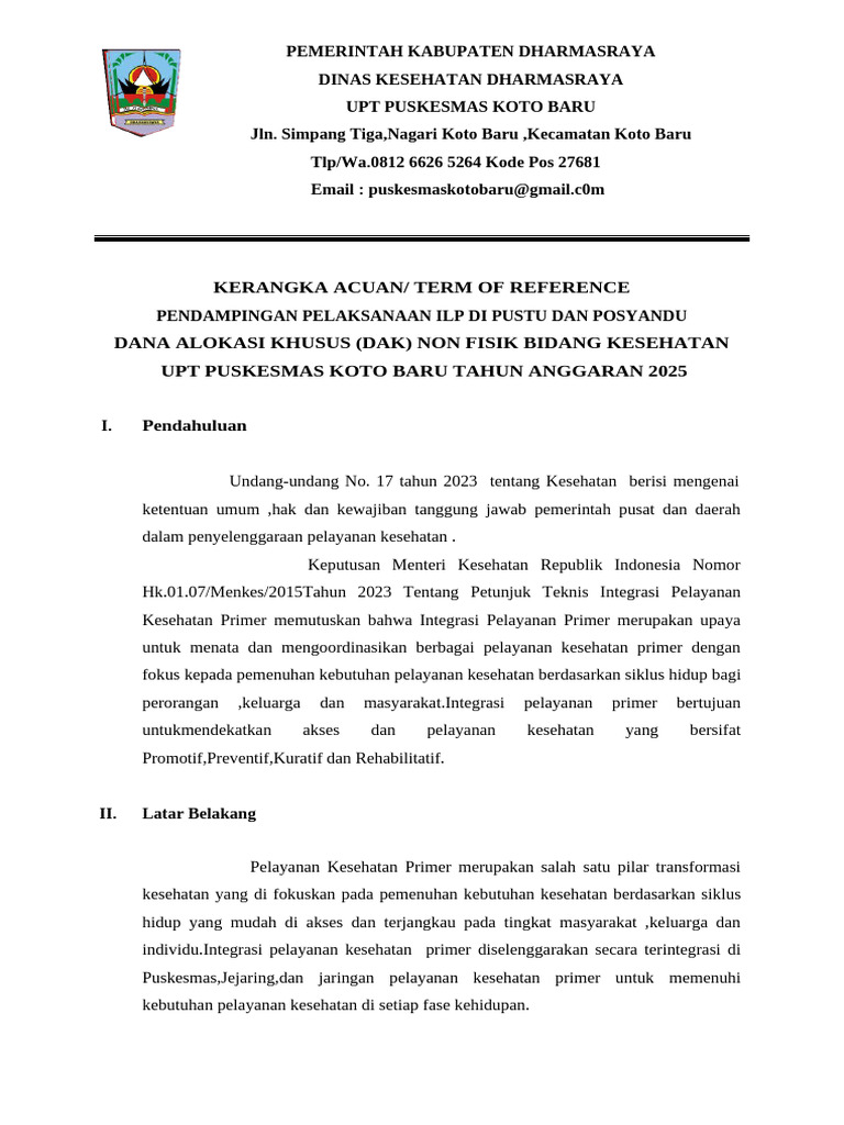 1.tor Pendampingan Pelaksanaan Ilp Di Pustu Dan Posyandu | PDF