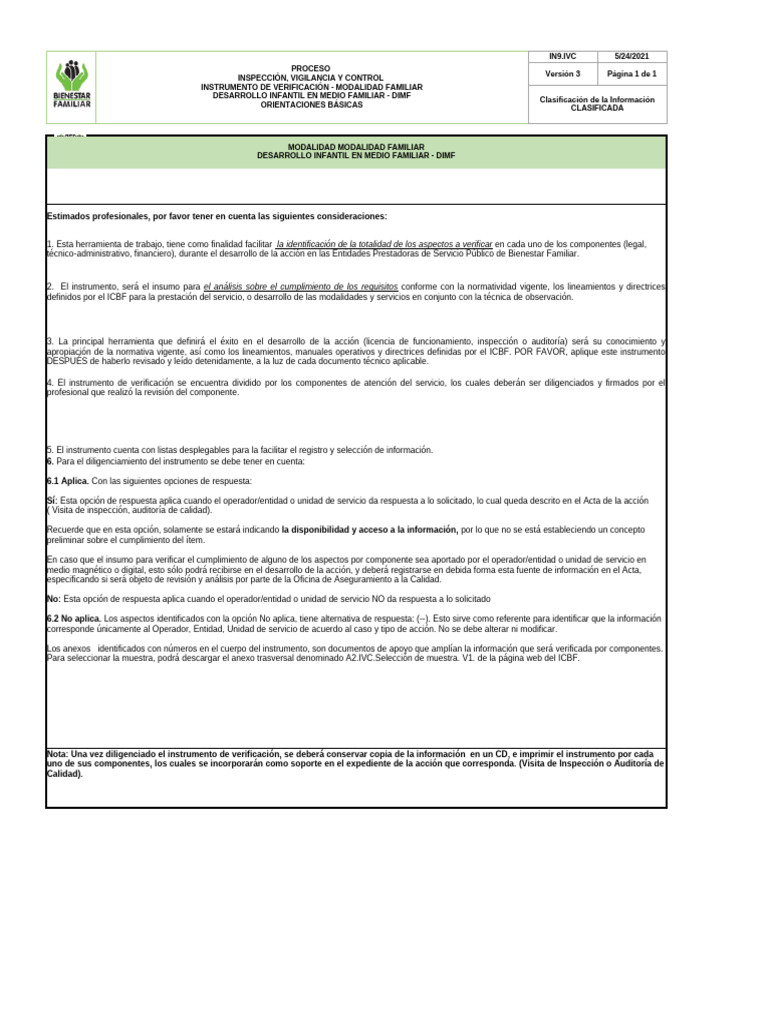 In9.Ivc Instrumento de Verificacion Pi Familiar Dimf v3 0 | PDF