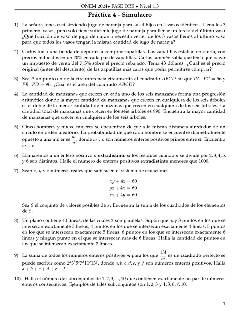 Simulacro ONEM 1 | PDF