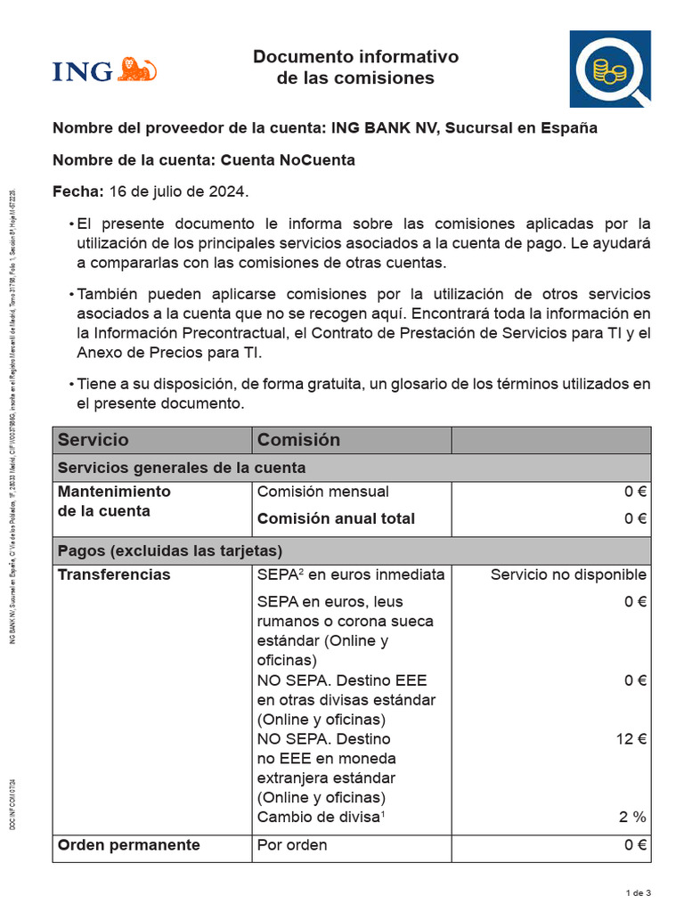 Documento Informativo de Comisiones | PDF