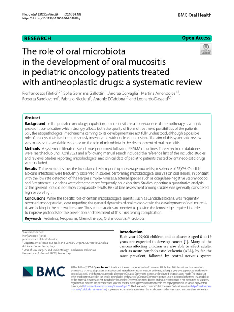 The Role of Oral Microbiota in The Development of Oral Mucositis in ...