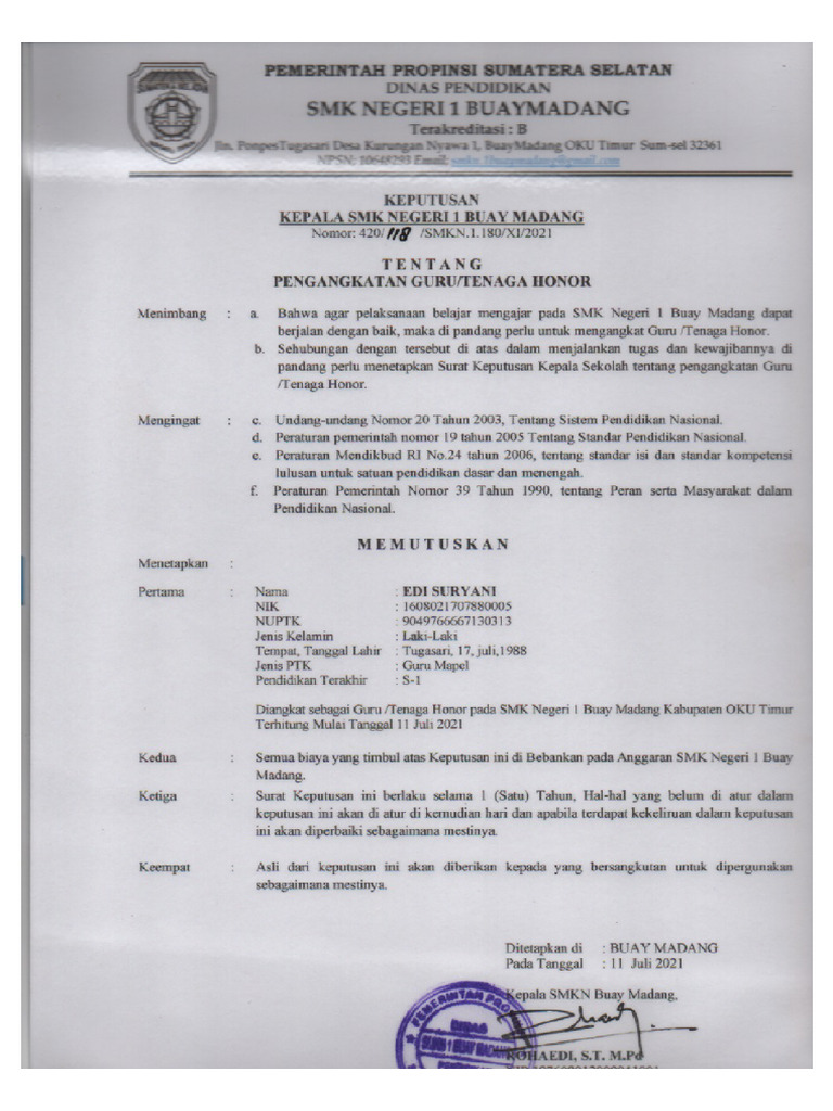 SK Dinas Dan SK TMT Edi Suryani | PDF