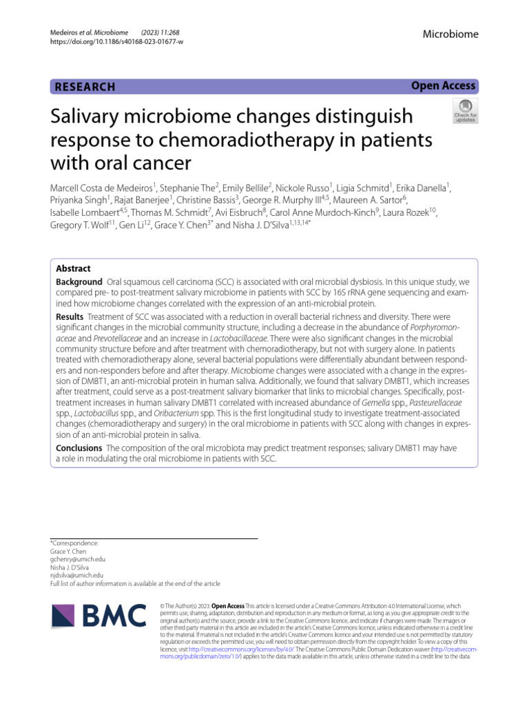 Salivary Microbiome Changes Distinguish | PDF