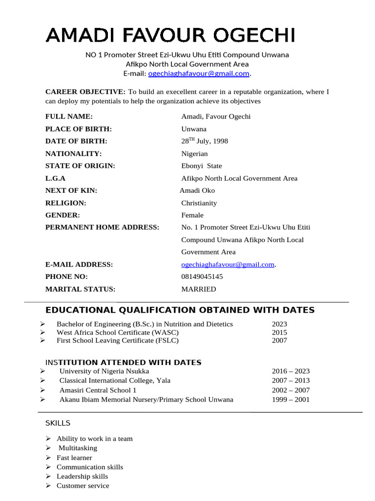 Amadi Favor CV | PDF