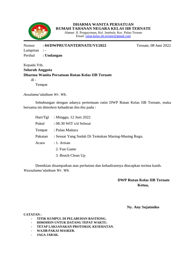 Format Undangan Arisan DWP | PDF