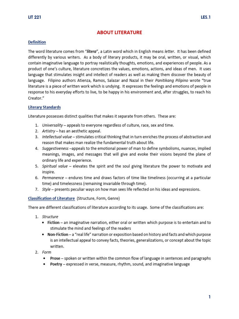 Understanding Literature: Definitions & Genres | PDF | Poetry | General ...