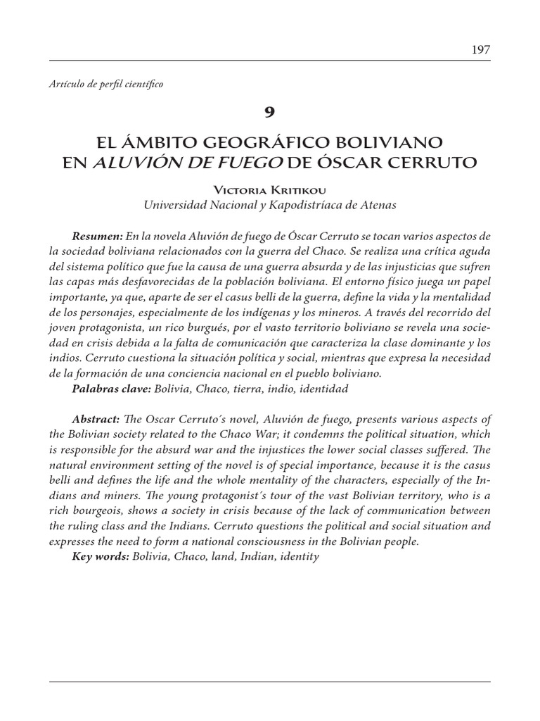 El Ambito Geografico Boliviano en Aluvion de Fuego de Oscar Cerruto.197-206 | PDF