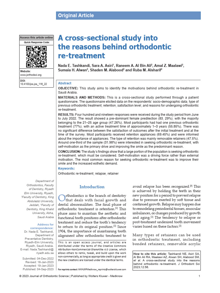 2023 - Tashkandi - A Cross-Sectional Study Into The Reasons Behind | PDF