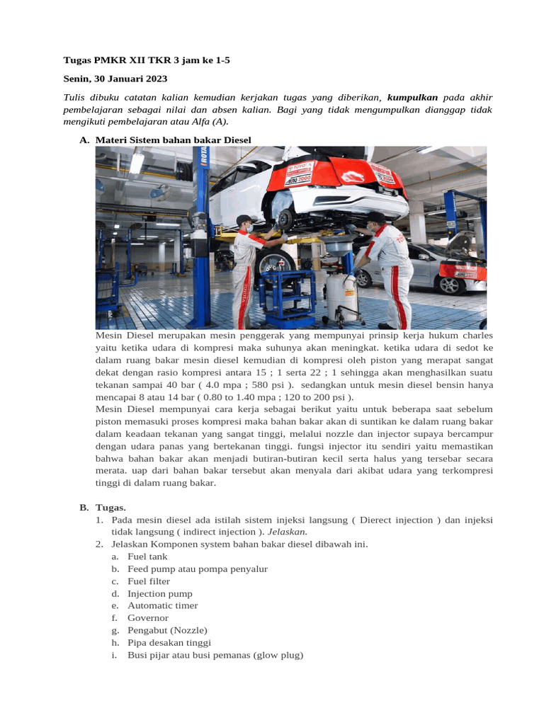 Tugas PMKR XII TKR 3 Jam Ke 1 BB Diesel | PDF