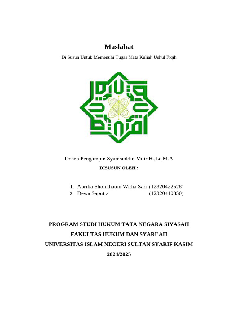 Makalah Uin Suska Maslahat | PDF