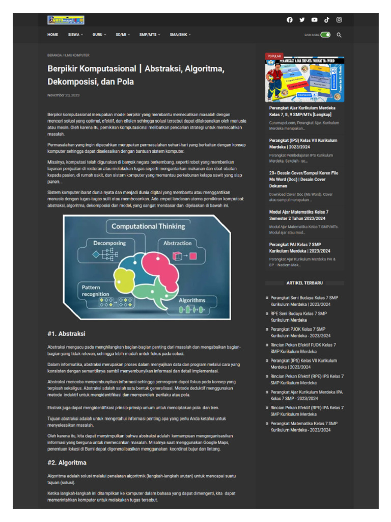Screencapture Gurumapel 2023 11 Berpikir Komputasional Abstraksi Algoritma Dekomposisi Pola HTML ...