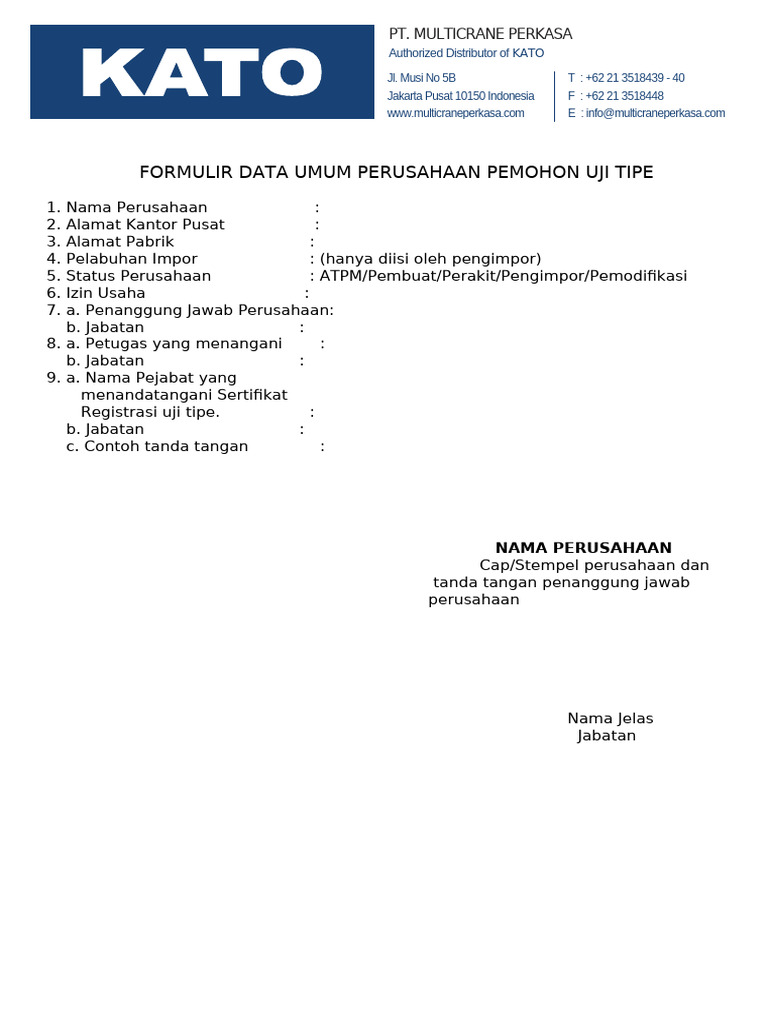 Formulir Data Umum Perush Pemohon Uji Tipe - HUBDAR | PDF Formulir Data Umum Perush Pemohon Uji Tipe - HUBDAR | PDF