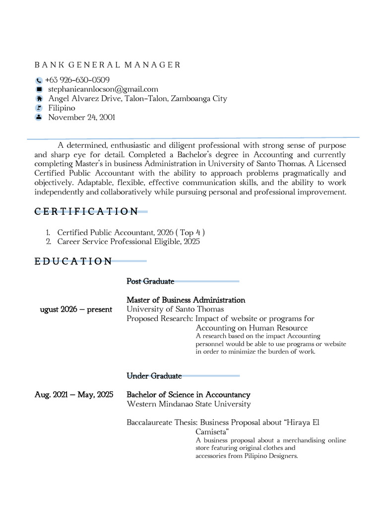 CPA Resume of Stephanie Ann Locson | PDF | Bookkeeping | Business