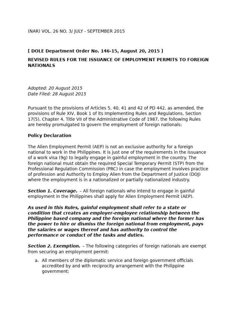 DOLE Memo 146-15 | PDF