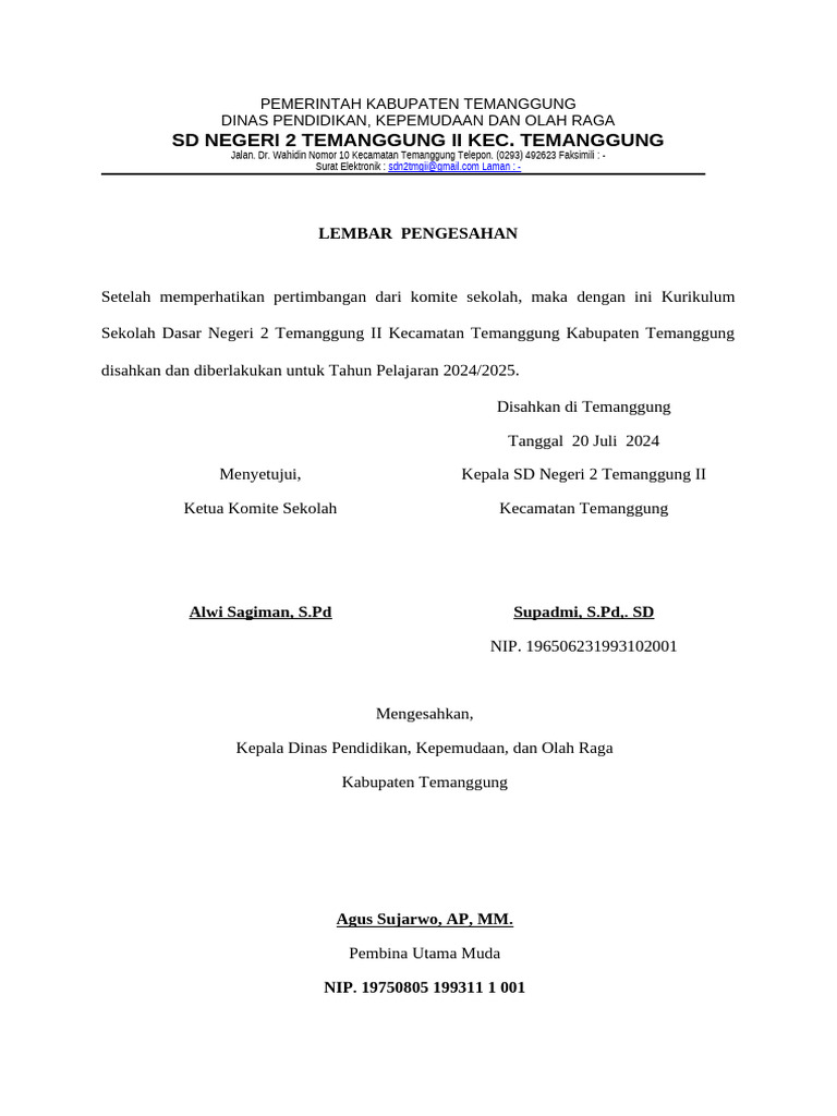 Lembar Pengesahan Kurikulum | PDF