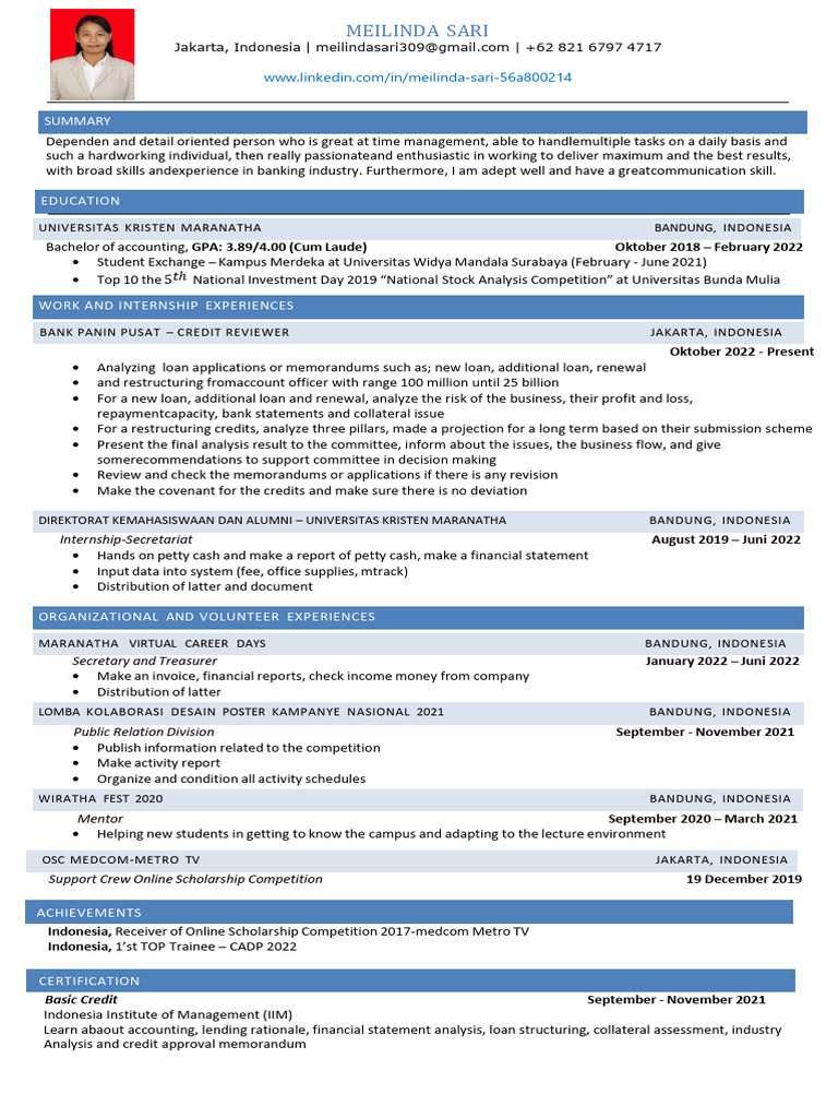 Meilinda Sari - CV Update 2024 | PDF