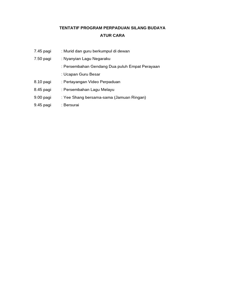 Tentatif Program Perpaduan Silang Budaya | PDF