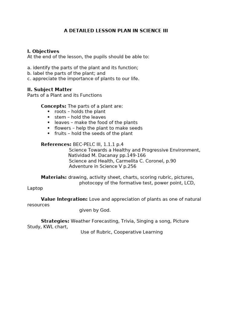 A Detailed Lesson Plan in Science Iii | PDF