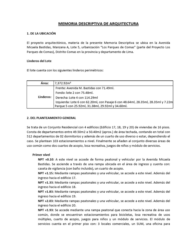 Memoria Descriptiva Proyecto MZ A Etapa 6 - 26.05.16 | PDF