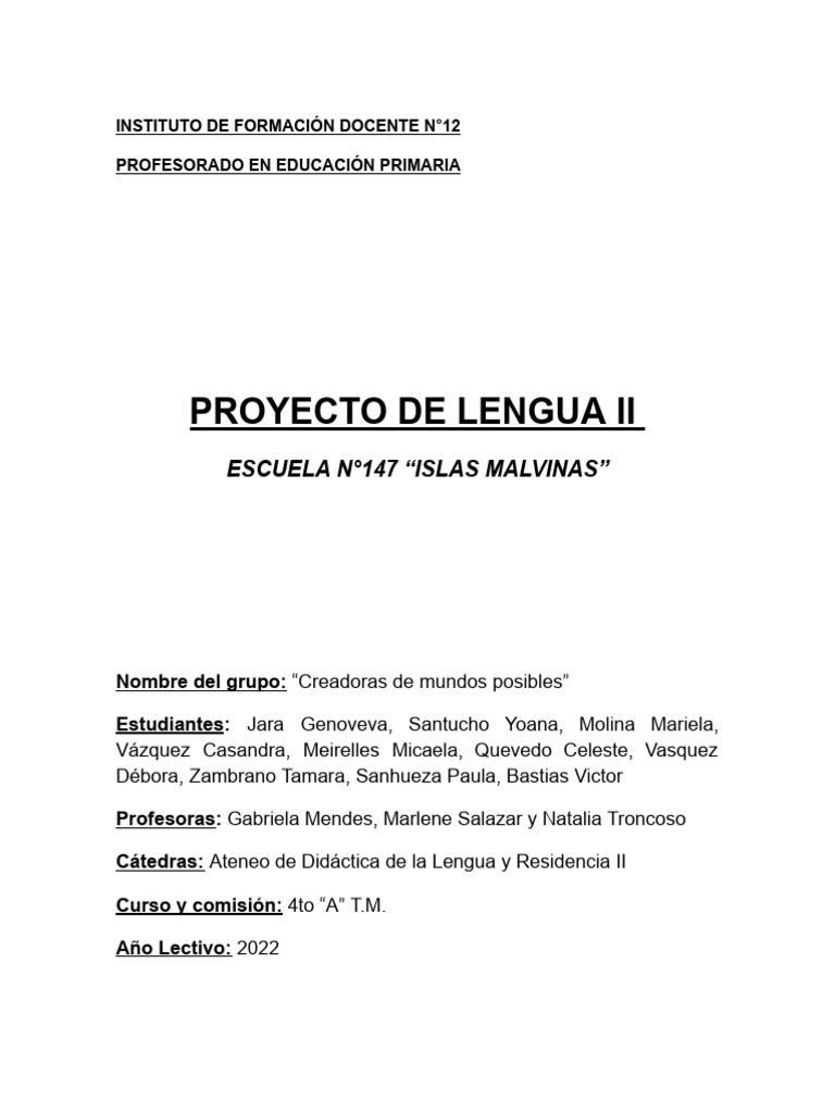 PROYECTO DE LENGUA - Creadoras de Mundos... - 1 | PDF