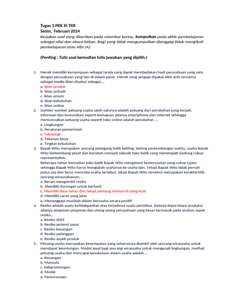 Tugas 3 PKK XI TKR | PDF