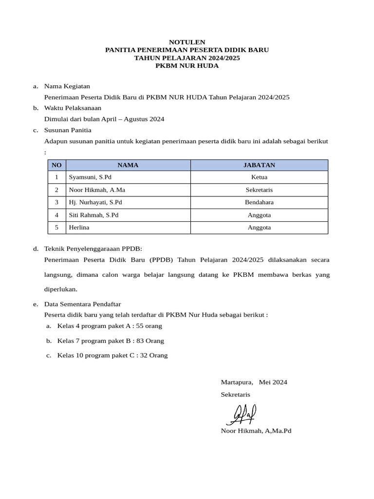 NOTULEN Panitia PPDB | PDF