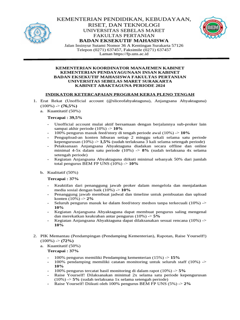 Format Indikator Ketercapaian Program Kerja - Pleno Tengah BEM FP 2024 ...