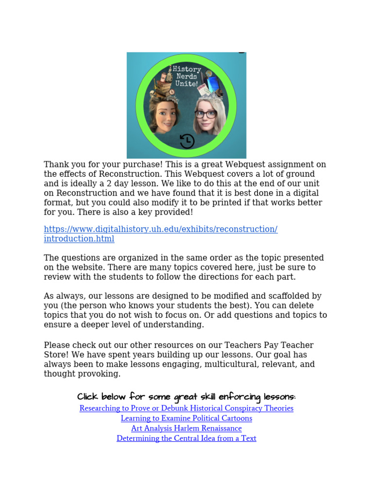 Answer key-Webquest_ The Effects of the Civil War and Reconstruction | PDF