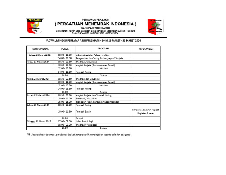 Jadwal Minggu Pertama | PDF