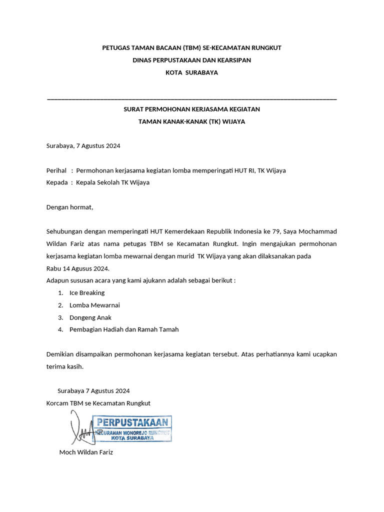 Surat Permohonan Menjadi Rekanan | PDF