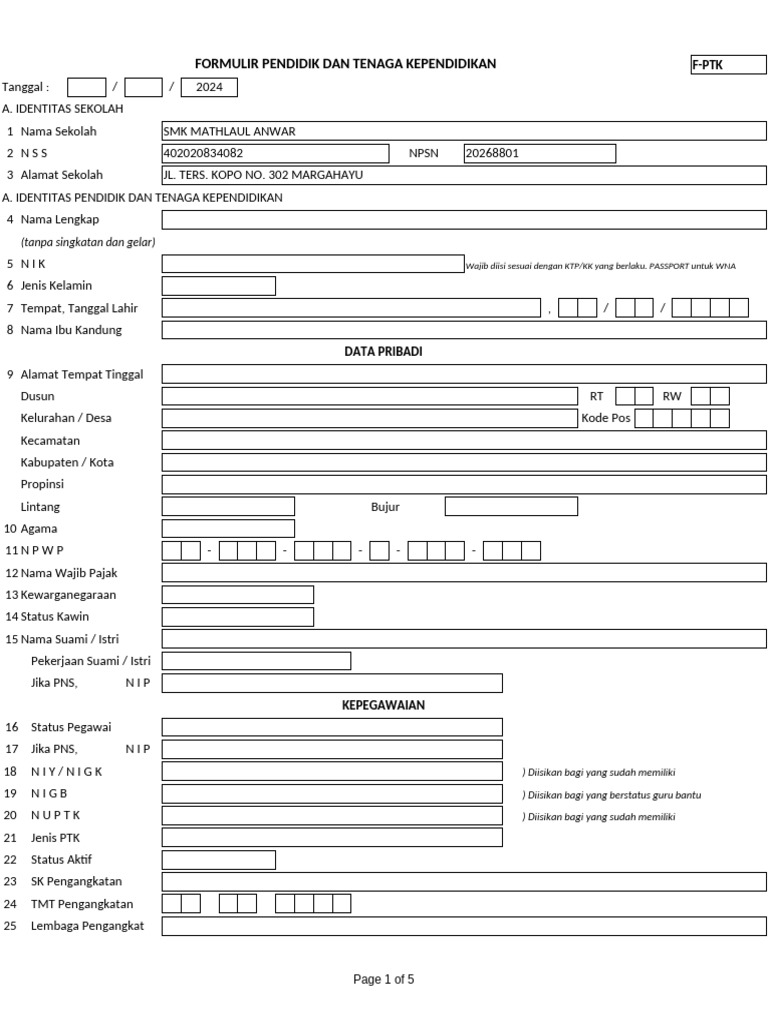 Formulir PTK Baru | PDF