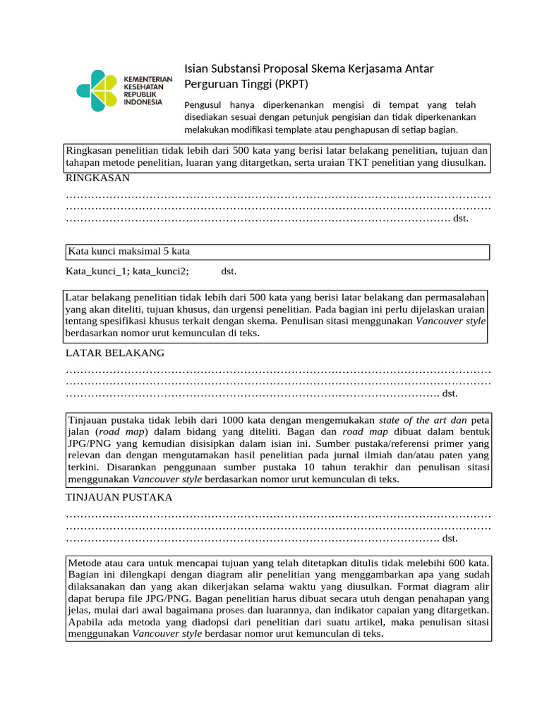 TEMPLATE Isian Substansi Proposal Skema Kerjasama Antar Perguruan ...