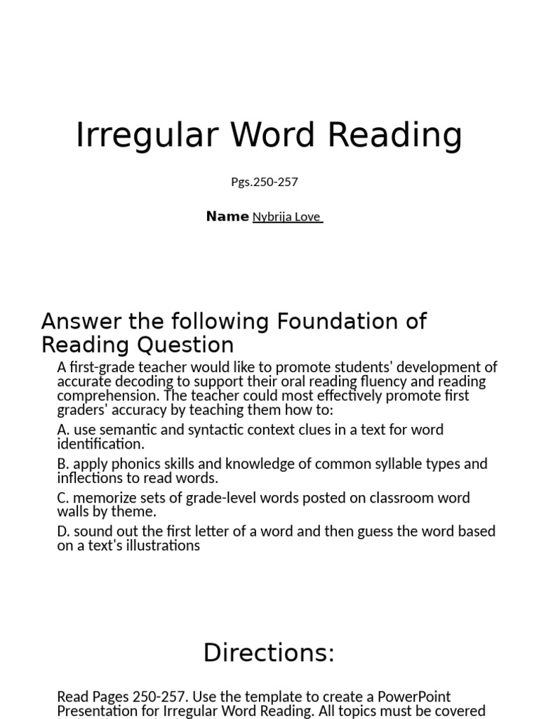 Assignment - Irregular Word Reading | PDF