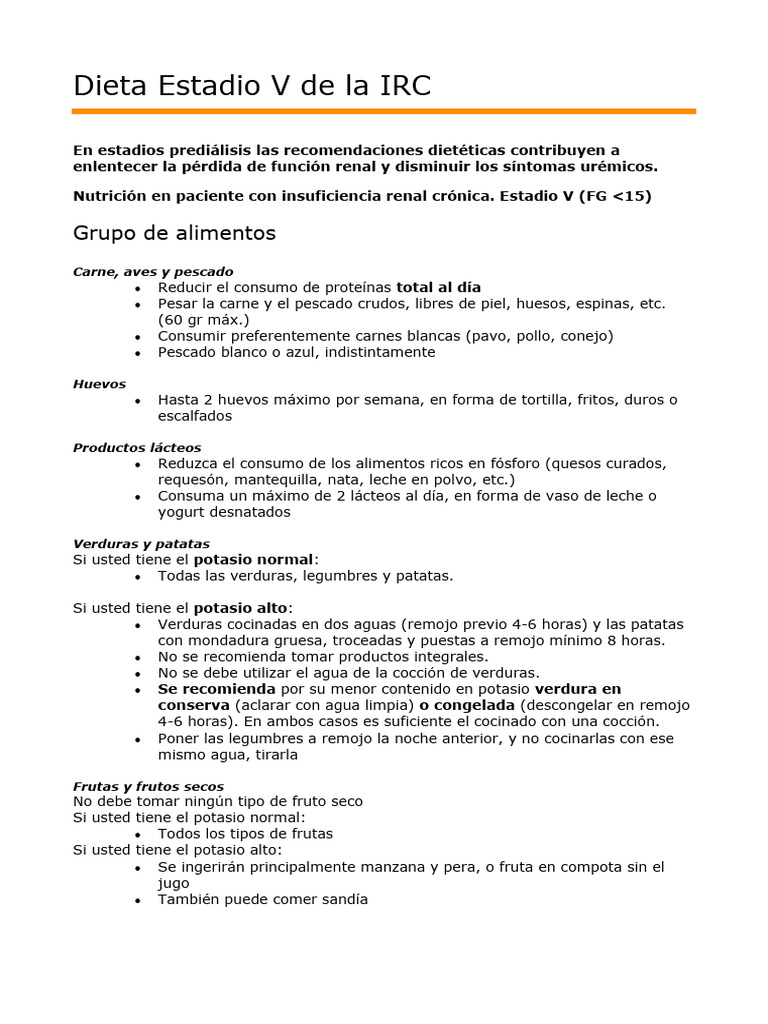 Dieta IRC Estadio 5 | PDF