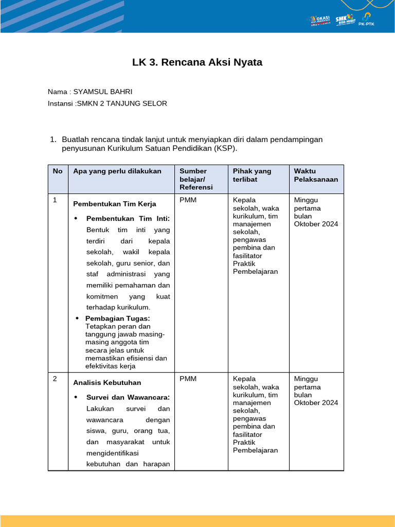 LK.3 - Rencana Aksi Nyata | PDF