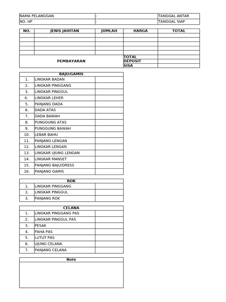 Ukuran Pola Baju | PDF