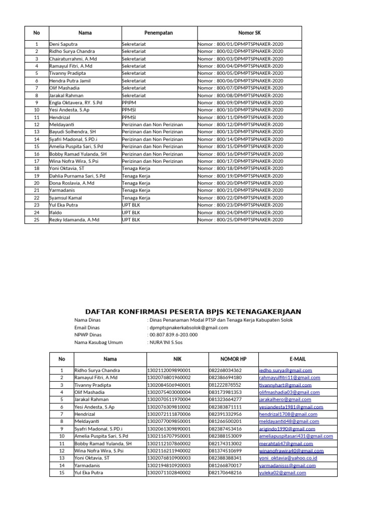 Data Peserta Bpjs Ketenagakerjaan | PDF