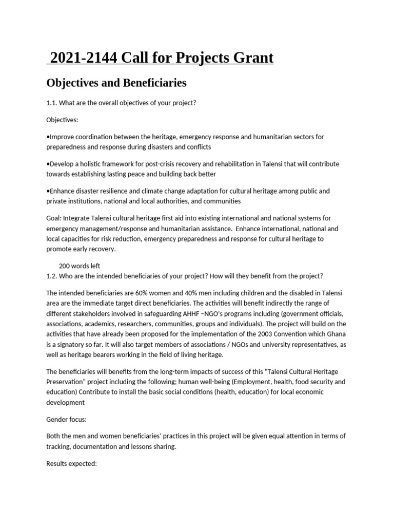 2021-2144 Call For Projects Grant: Objectives and Beneficiaries | PDF