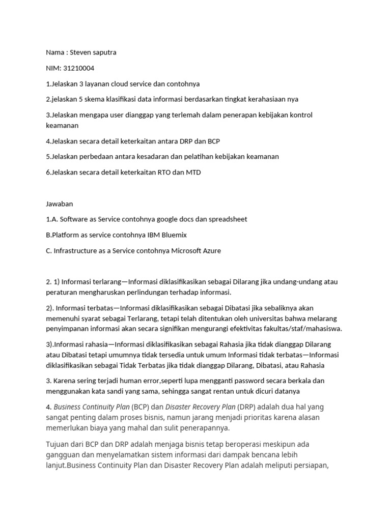 Business Continuity Plan (BCP) Dan Disaster Recovery Plan (DRP) Adalah Dua Hal Yang | PDF