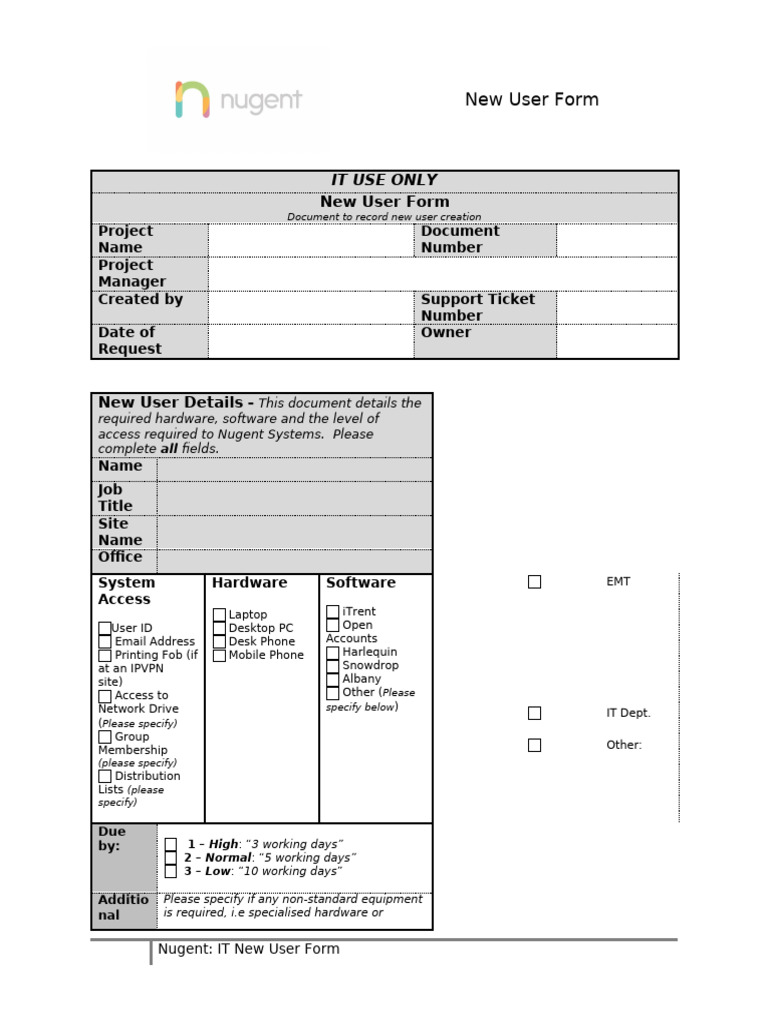 IT New User Request Form 1 | PDF